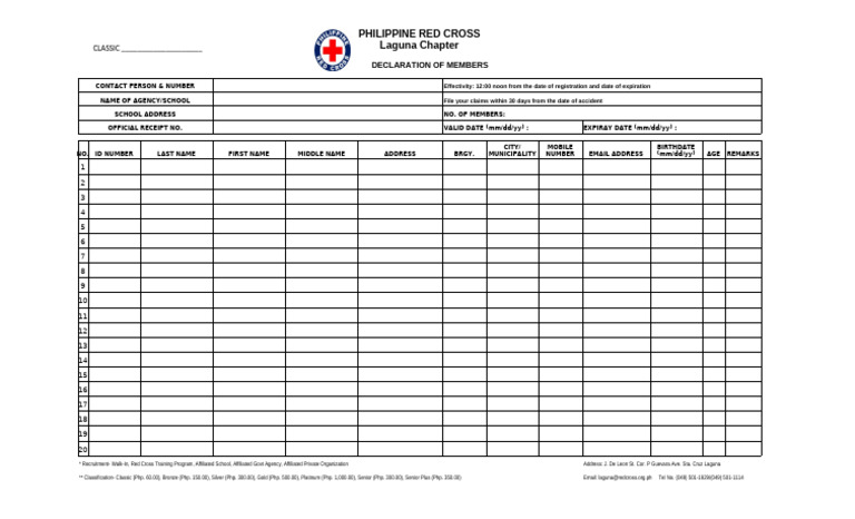 Philippine Red Cross Membership Form | PDF