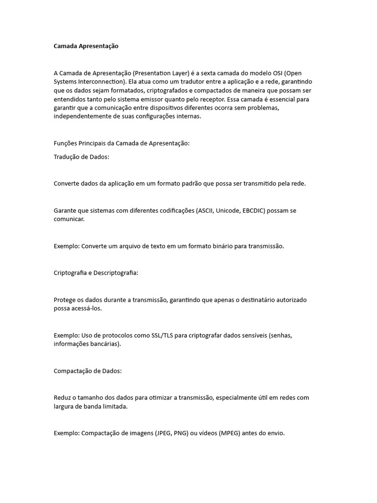 Funções da Camada de Apresentação OSI | PDF