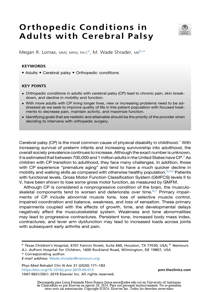 Condiciones ortopédicas en PC CNA 2020 | PDF | Scoliosis | Knee