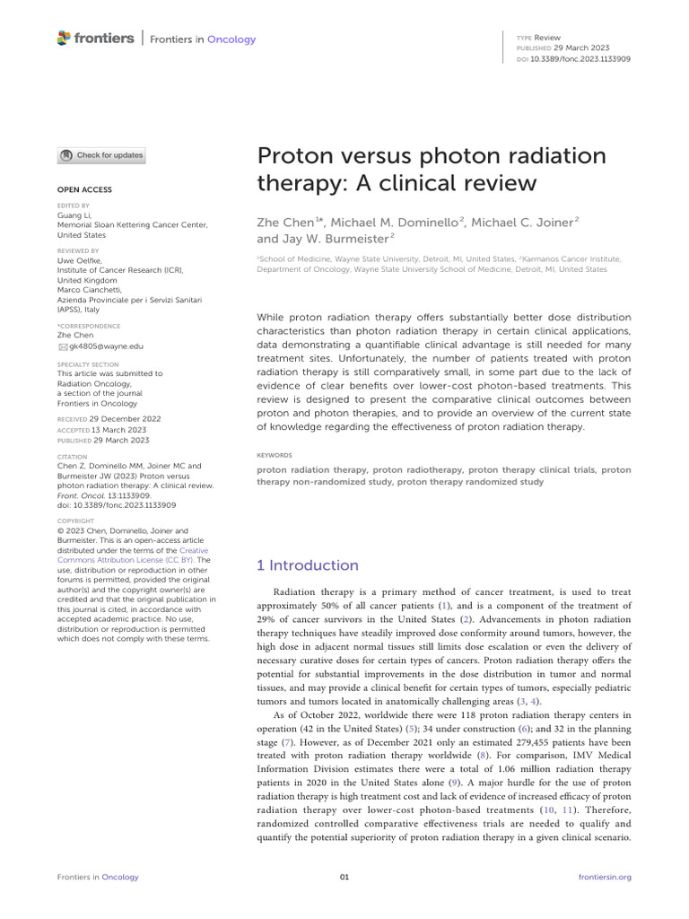 Proton versus photon radiation therapy: A clinical review | PDF ...