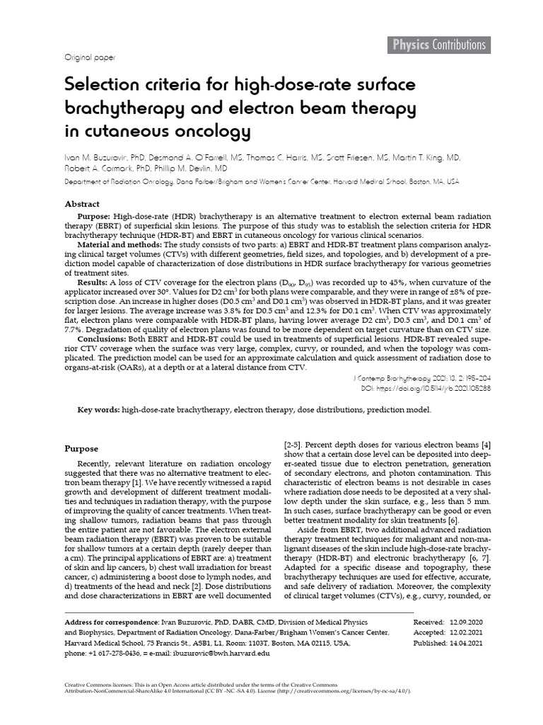 HDR Brachytherapy vs. Electron Therapy | PDF | Radiation Therapy ...