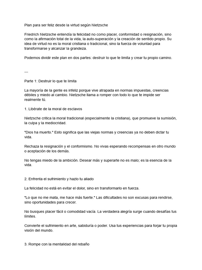 Felicidad y Virtud según Nietzsche | PDF | Friedrich Nietzsche