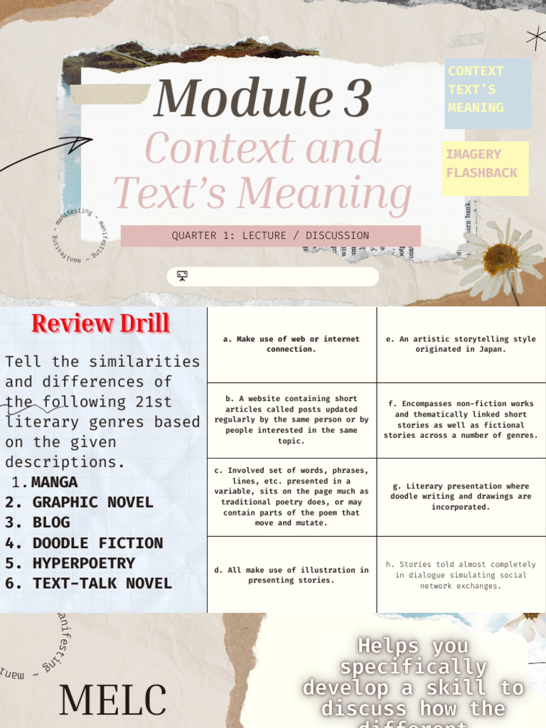 Module 3 Context and Text's Meaning | PDF | Novels | Genre