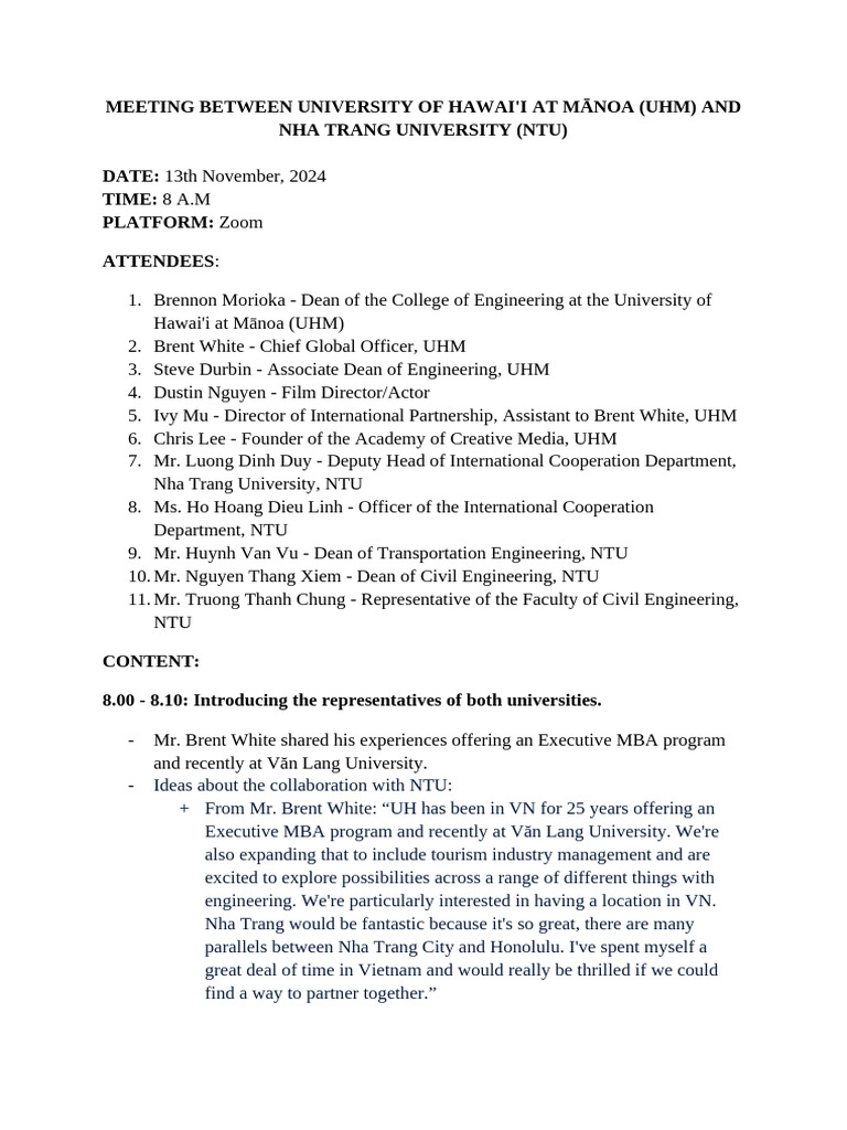 UHM-NTU Collaboration Meeting Summary | PDF | Vietnam