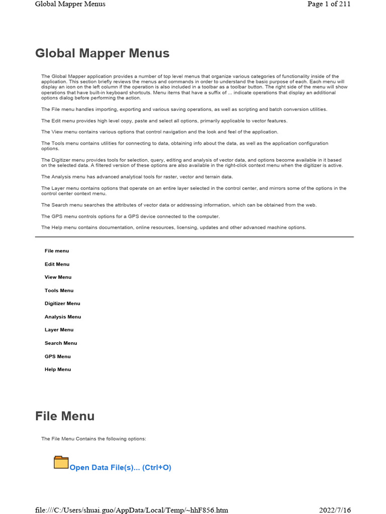 2 Global Mapper Menus | PDF | Menu (Computing) | 3 D Computer Graphics