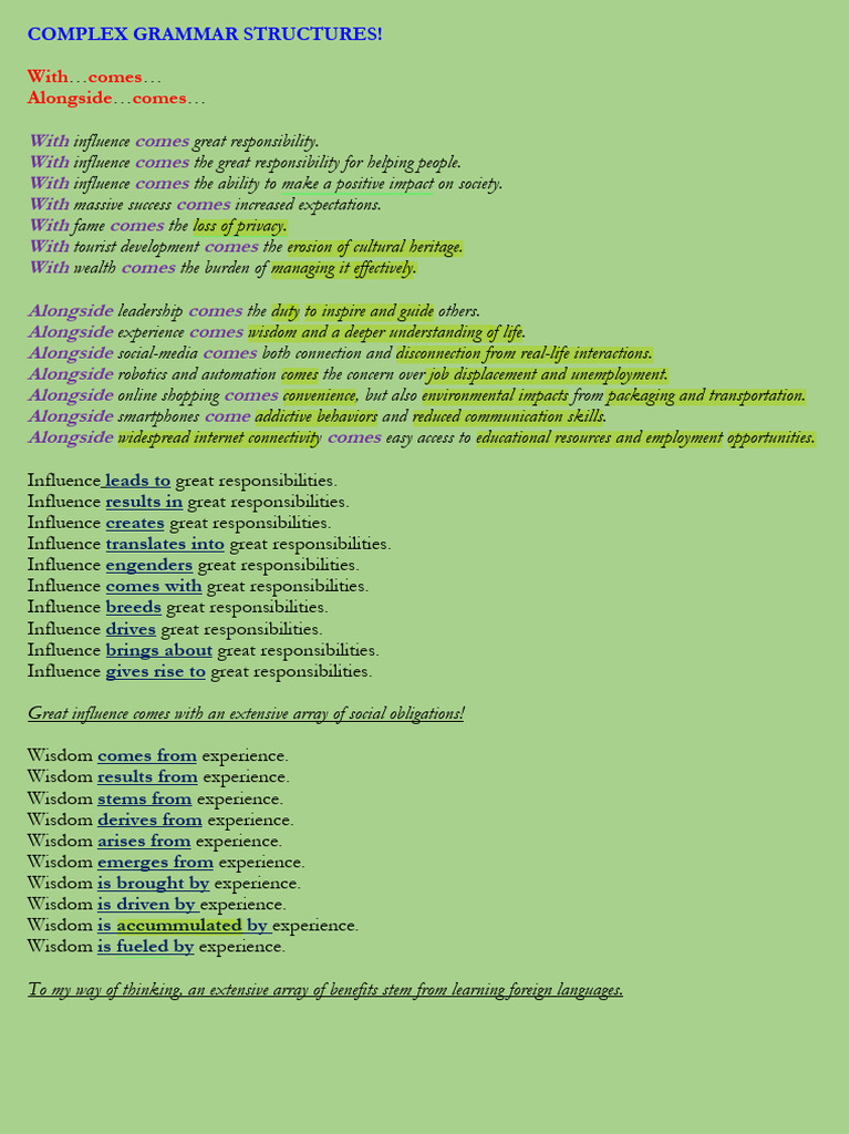 Complex Grammar Structures Explained | PDF | Psychological Resilience ...