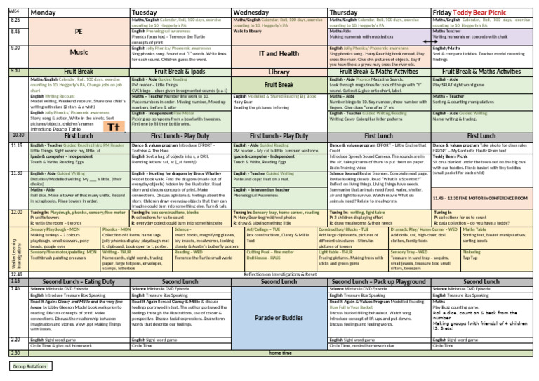 Prep+Term+1+Week+4+timetable | PDF | Phonics | Reading (Process)