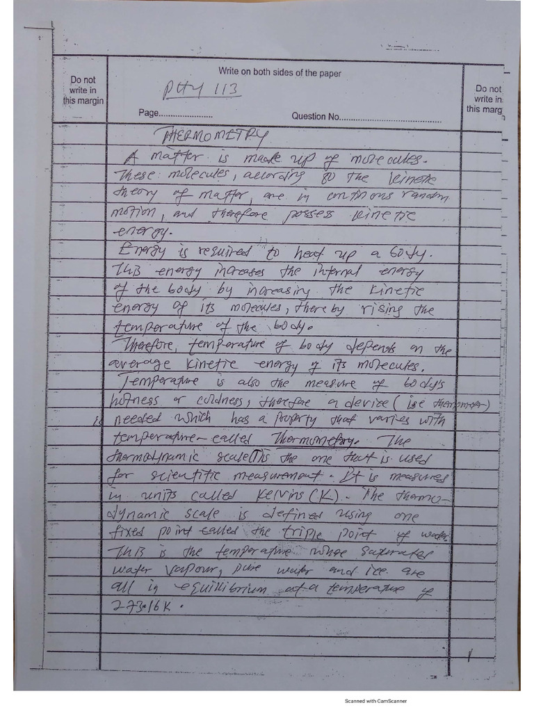 PHY113 Thermometry | PDF