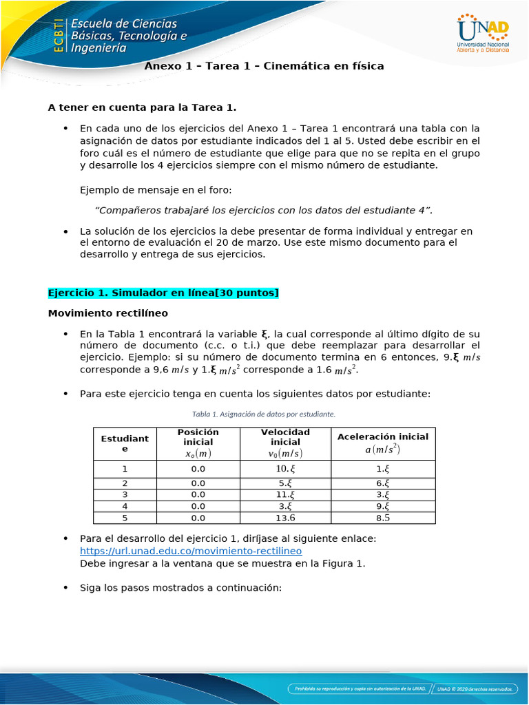 Anexo 1 - Tarea 1 Ejercicios Cinemática | PDF | Velocidad | Tiempo espacial
