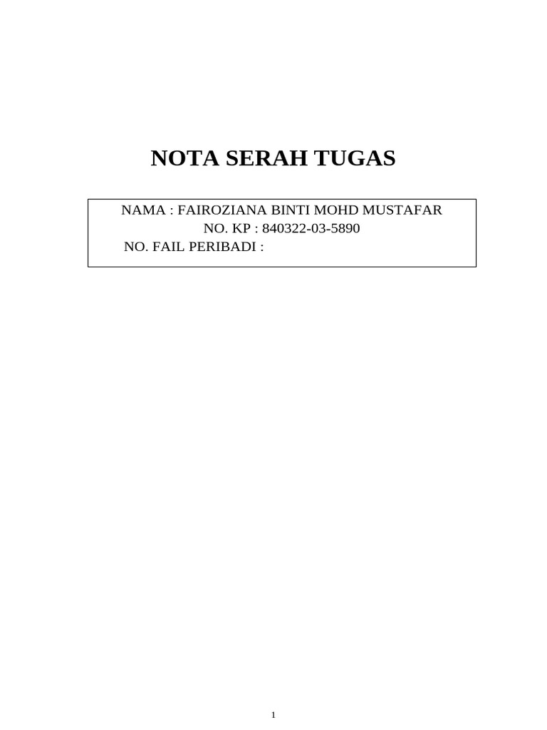 Nota Serah Tugas nikHazwani | PDF