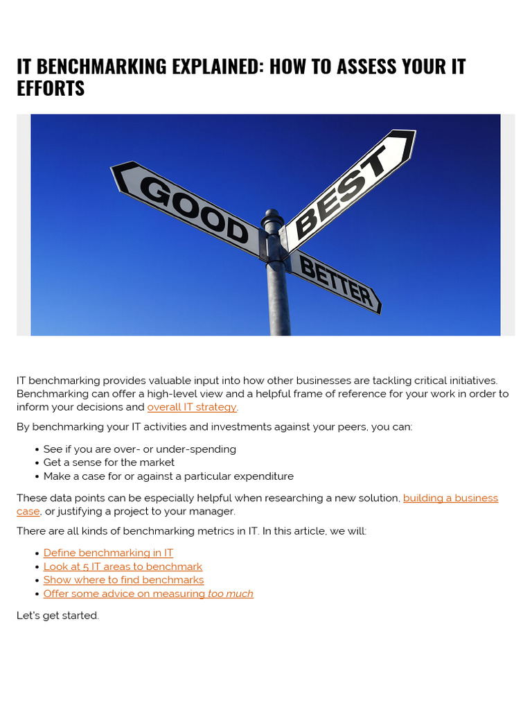 It Benchmarking Explained How To Assess Your It Efforts (Article ...