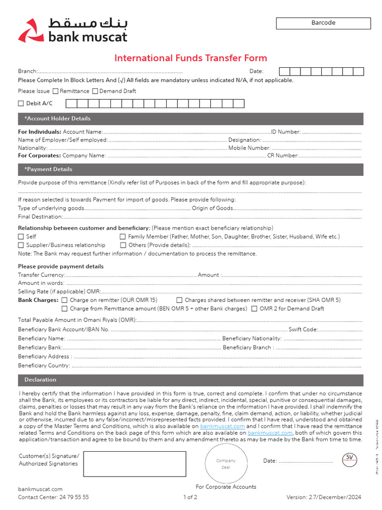 International Funds Transfer Form | PDF | Banks | Indemnity
