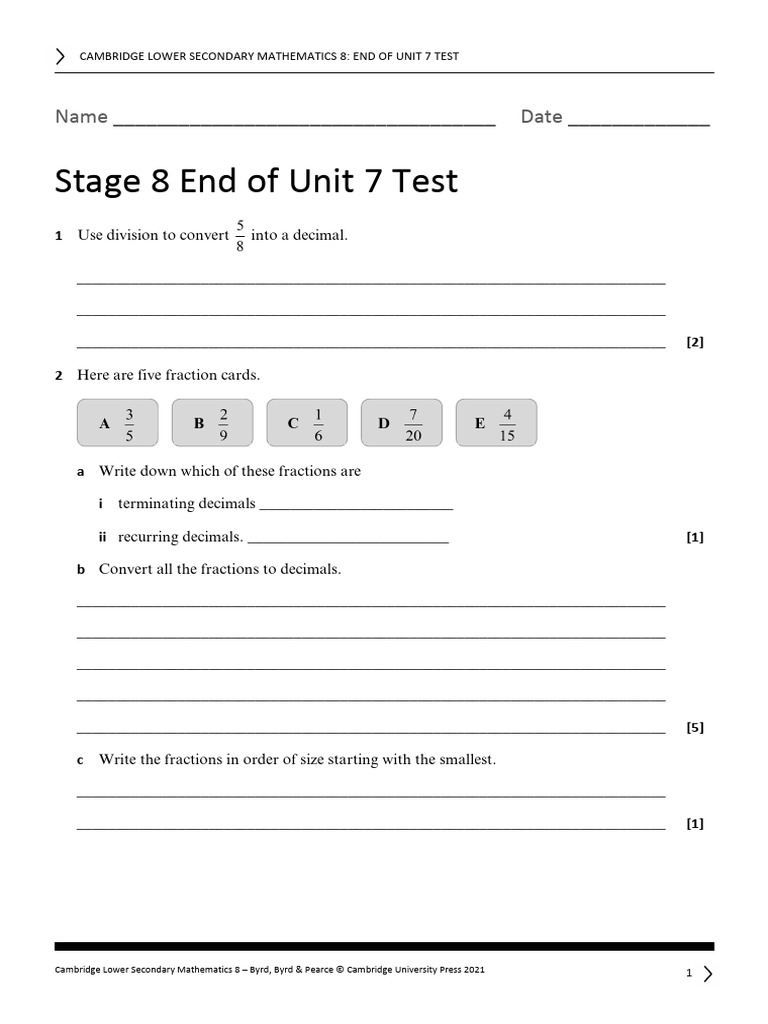 Cambridge Lower Secondary Math Test 8 | PDF | Numbers | Mathematics