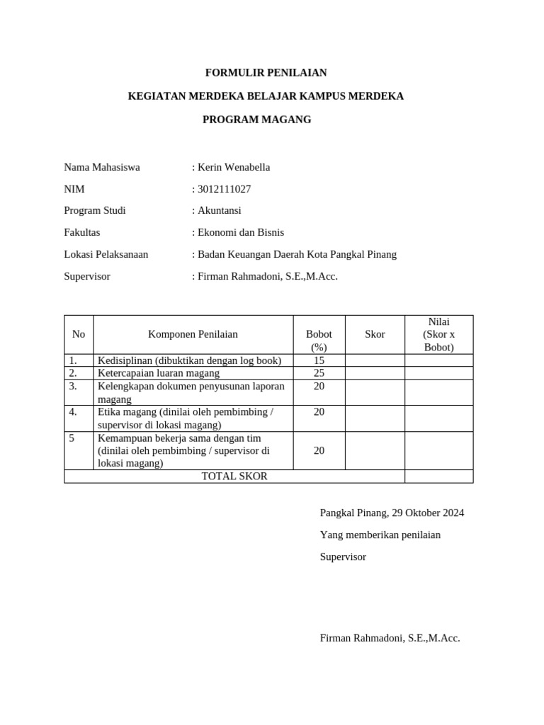 FORMULIR PENILAIAN | PDF