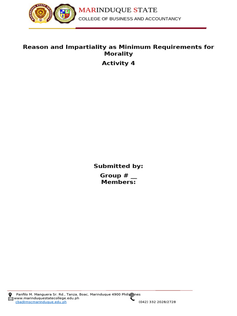 Activity 4 Reason and Impartiality As Minimum Requirements For Morality | PDF | Bullying ...
