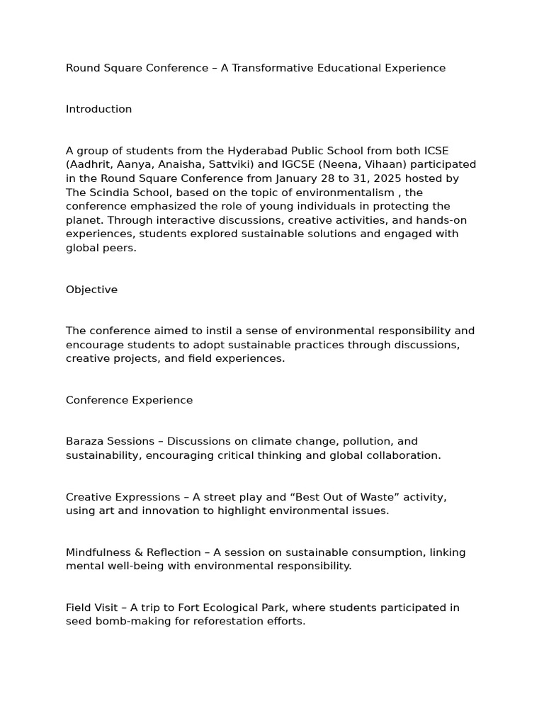 Round Square Conference 2025 Overview Report The Scindia School Vihaan ...