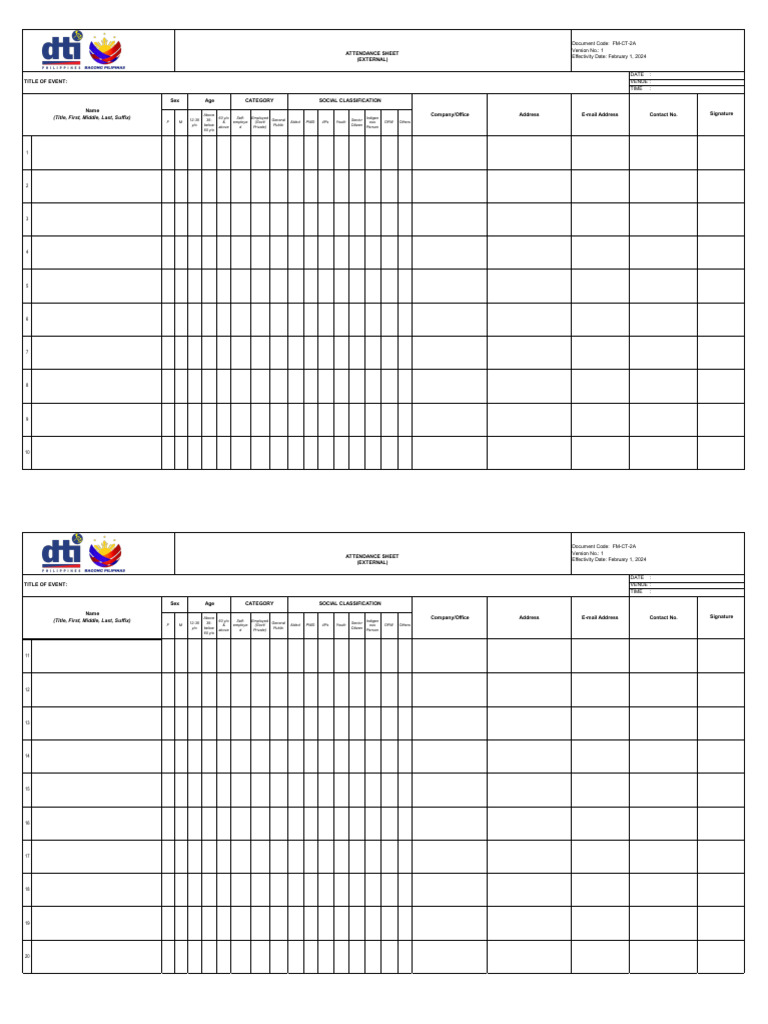 External Attendance Sheet Template | PDF
