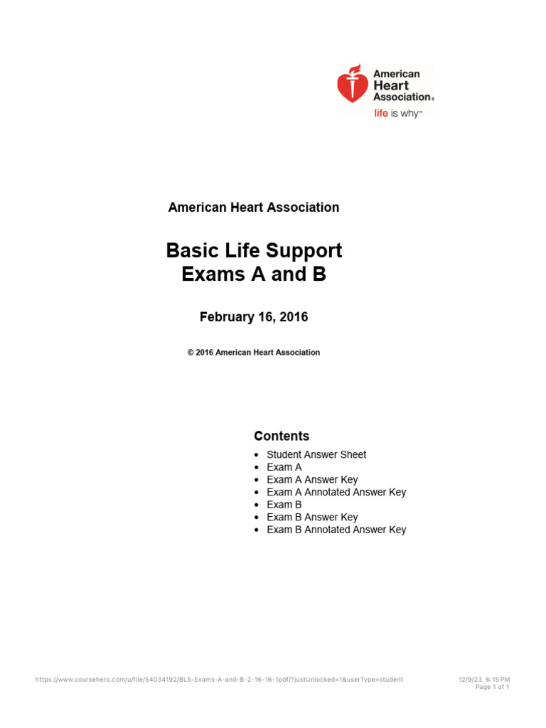 BLS Exams A and B 2-16-16 PDF | PDF