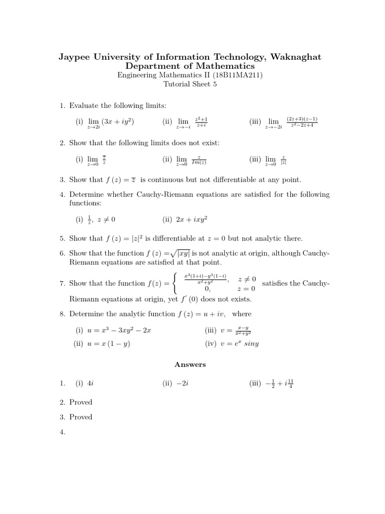 Tutorial Sheet 5 | PDF | Multivariable Calculus | Subtraction