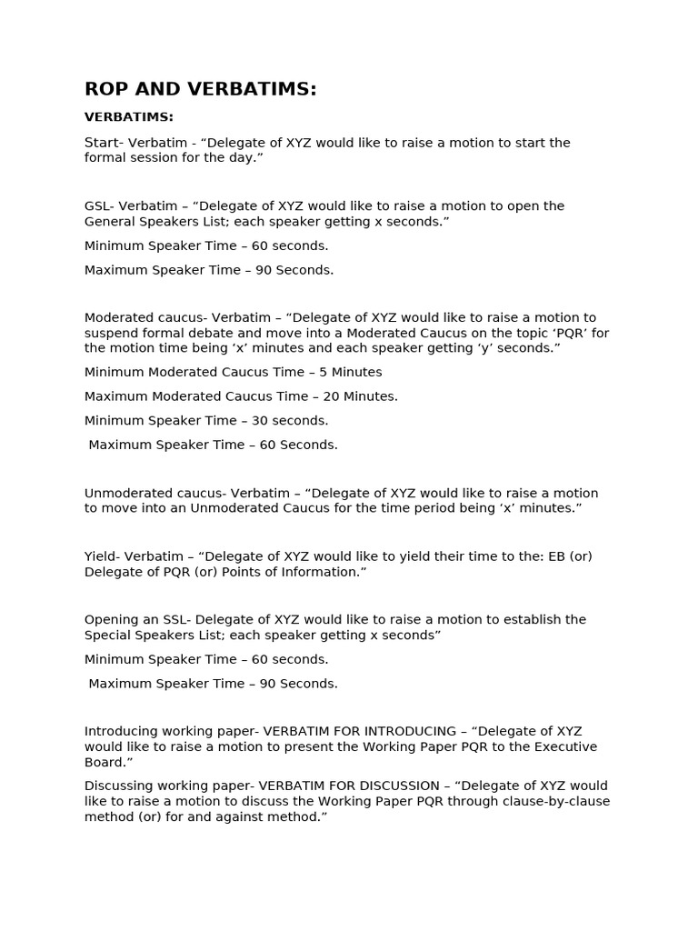 Committee Procedure Verbatim Guide | PDF | Government | Meetings