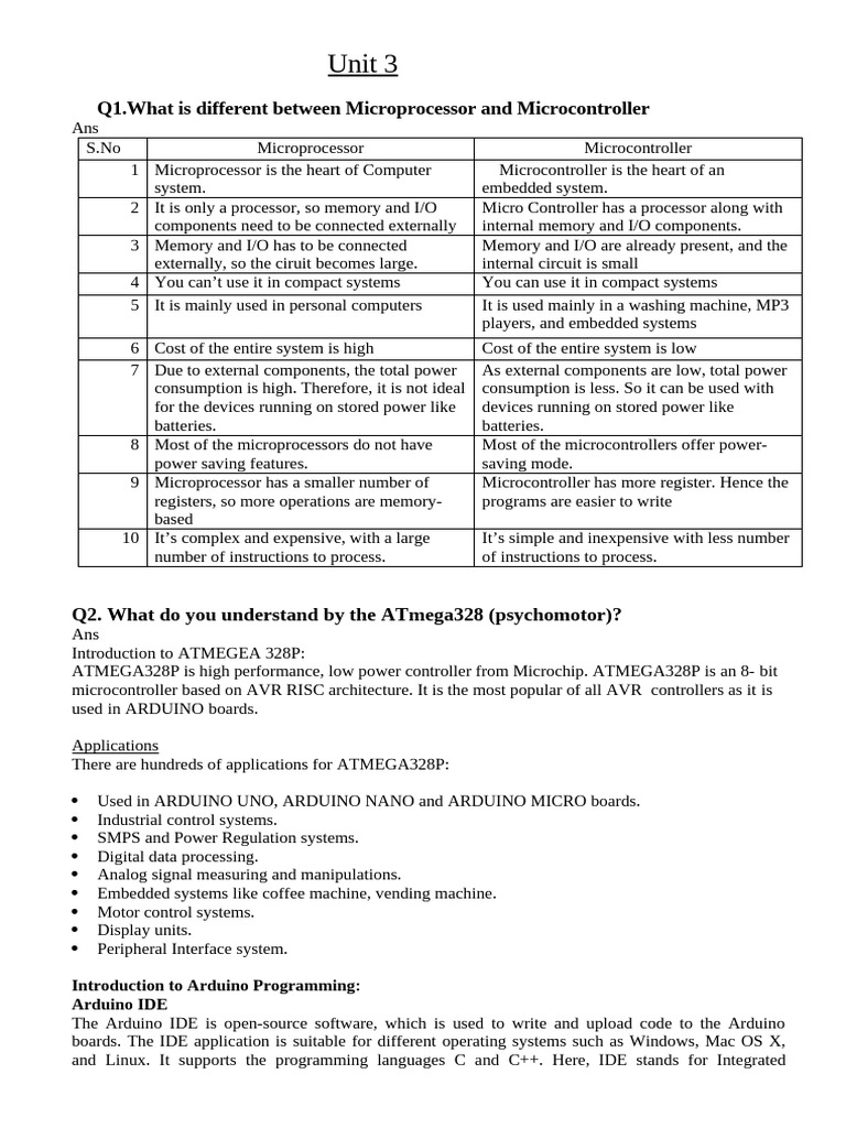 Embedded System Unit 3 | PDF | Arduino | Microcontroller