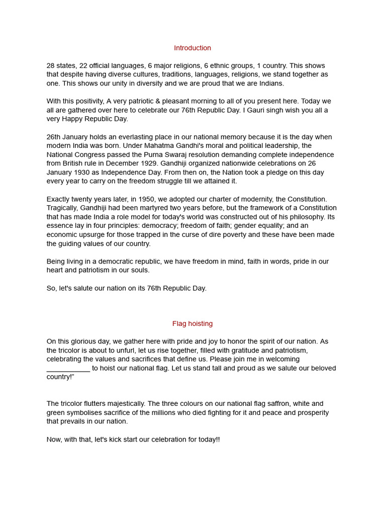 Republic Day Anchoring | PDF | Mahatma Gandhi