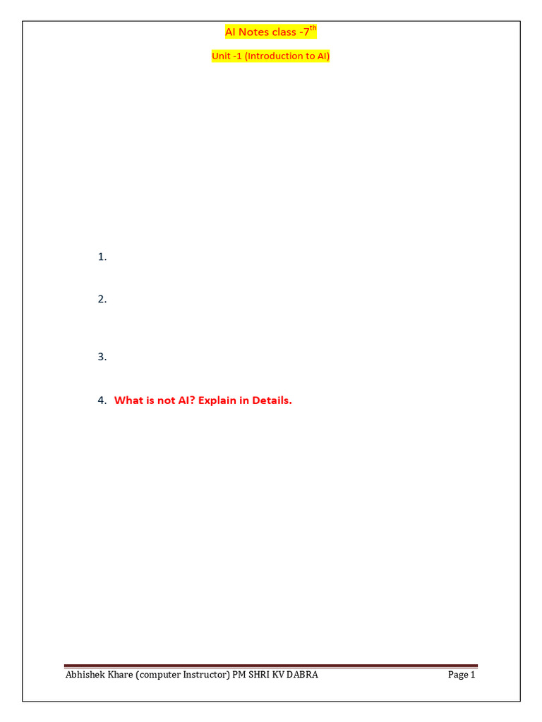 AI Notes Class 7th Unit 1 Introduction To AI | PDF | Artificial ...