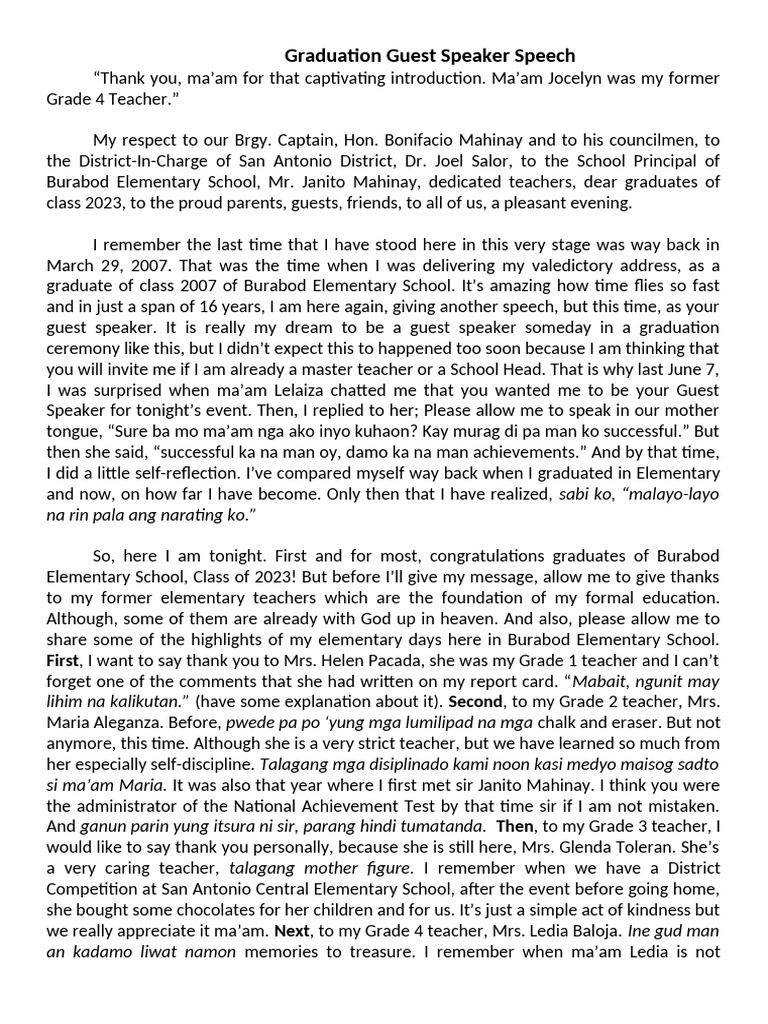 Inspiring Graduation Speech 2023 | PDF