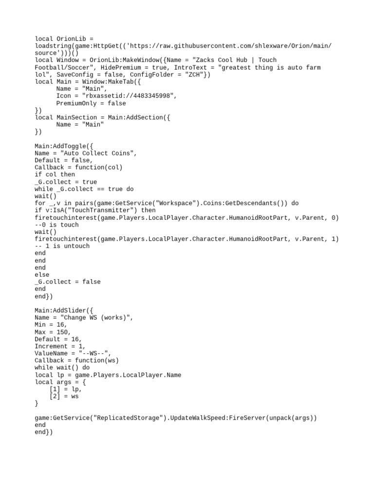 Touch Football Script for Roblox | PDF