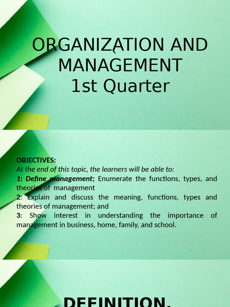 Organization and Management Lesson 1 | PDF | Organizational Behavior | Goal