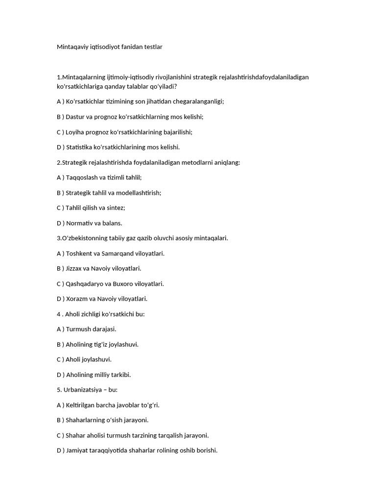Mintaqaviy Iqt Test S.S | PDF