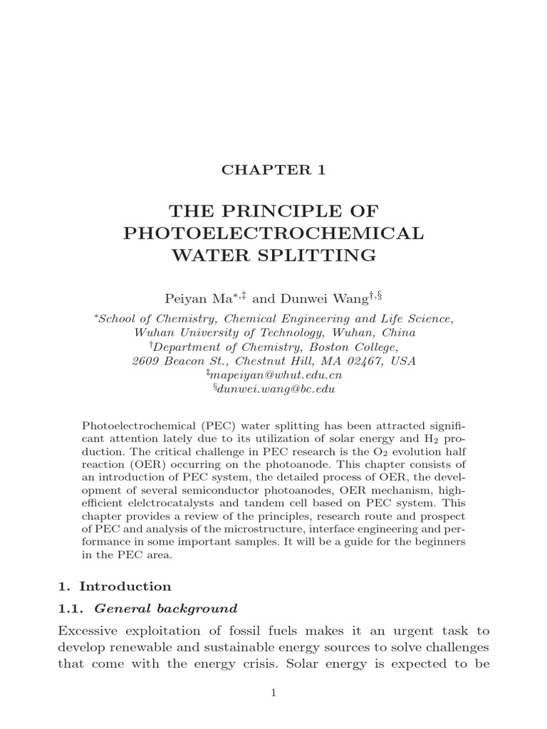 The Principle of Photoelectrochemical Water Splitting: Peiyan Ma and ...