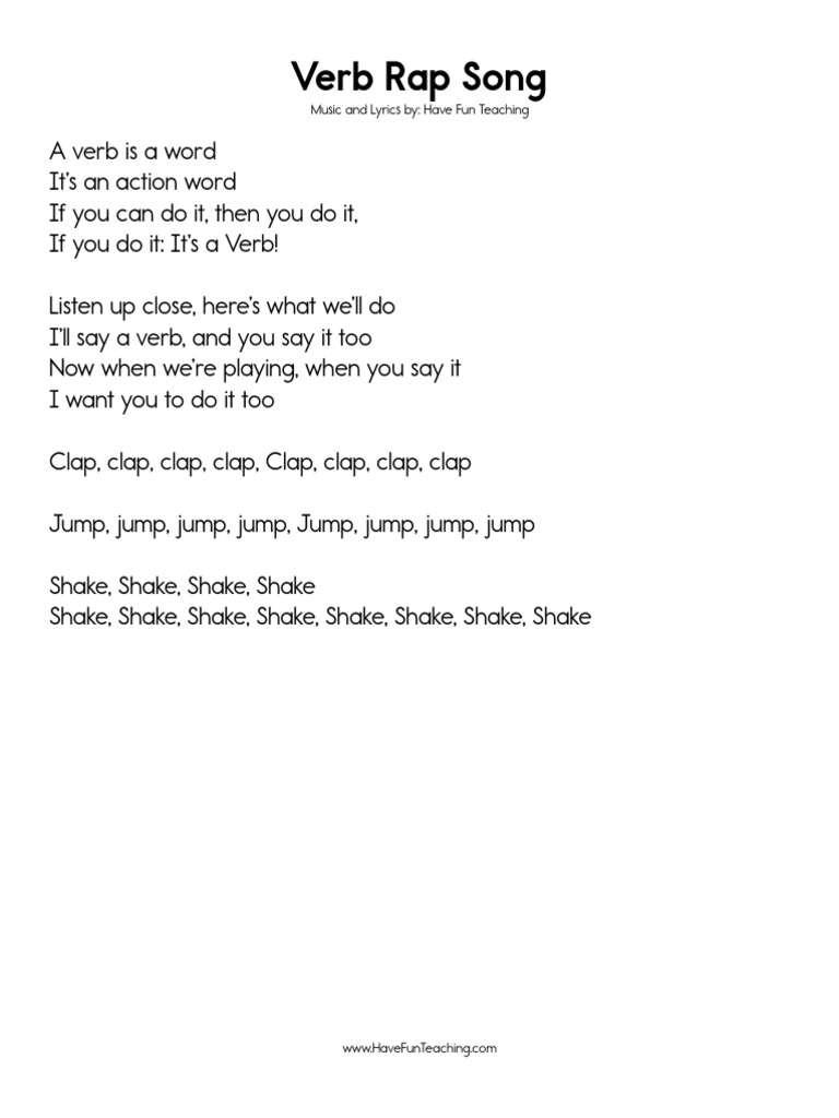 Engaging Verb Rap Song for Kids | PDF