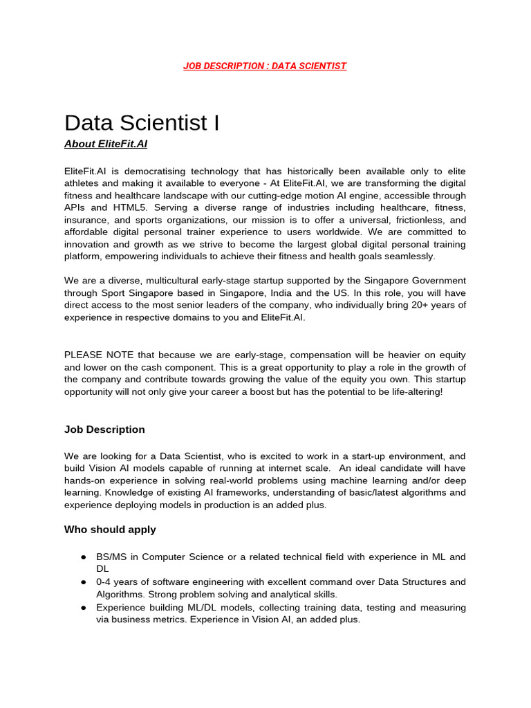 Job Description _ Data Scientist | PDF | Artificial Intelligence | Intelligence (AI) & Semantics