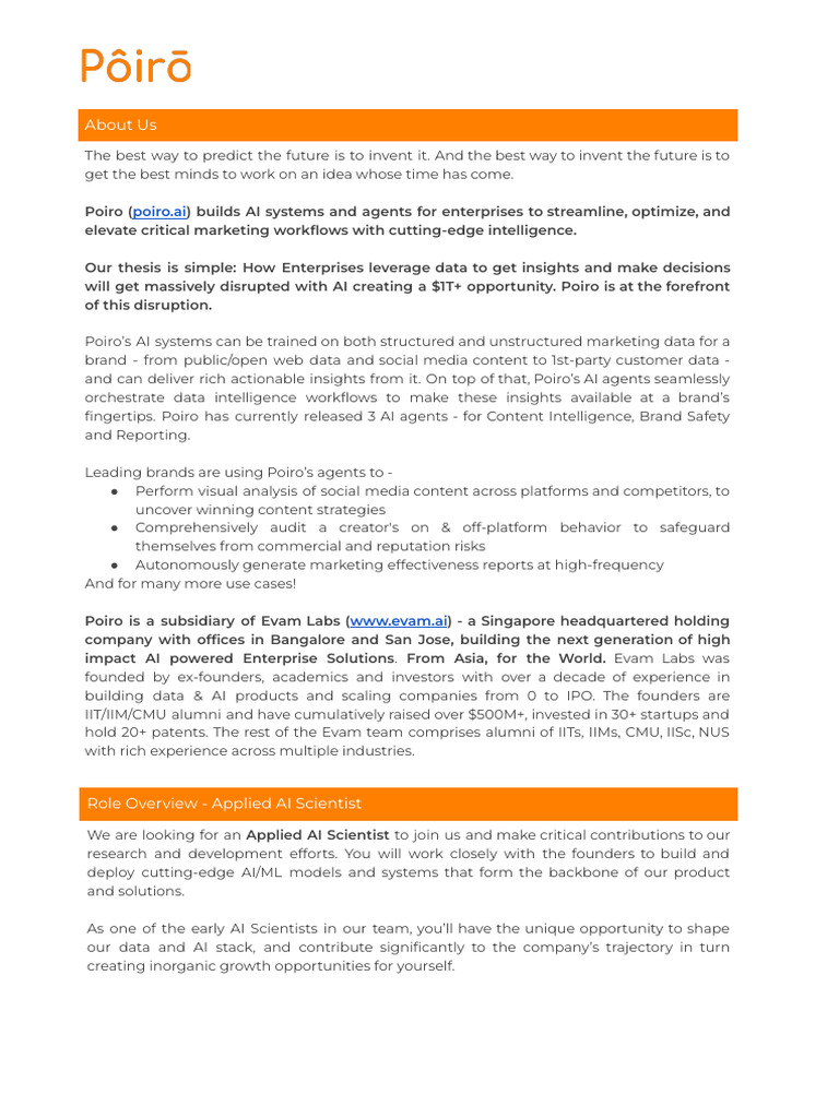 Poiro - Applied AI Scientist JD | PDF | Artificial Intelligence ...