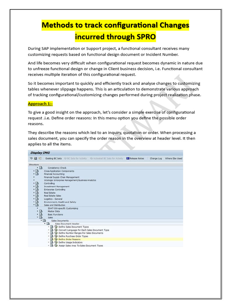 Methods to track configurational Changes in SPRO | PDF
