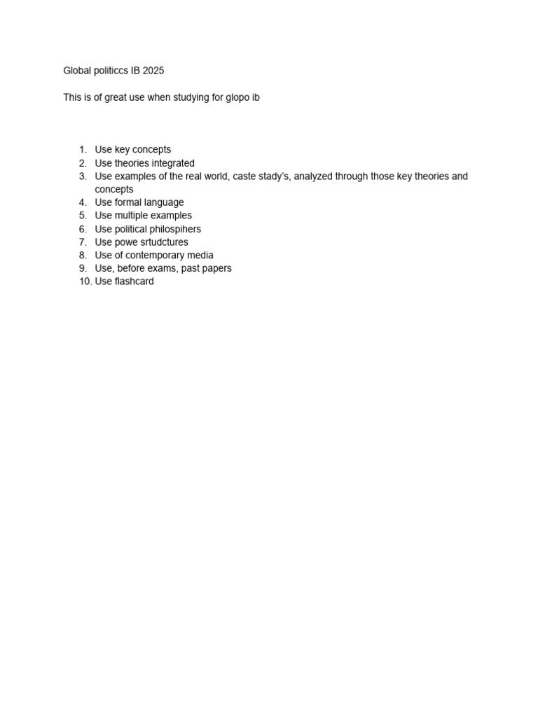 IB Global Politics Syllabus Guide 2025 | PDF
