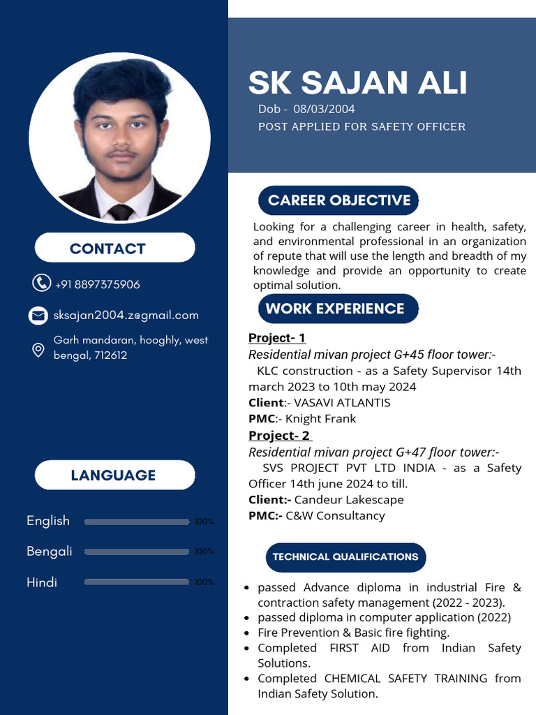 Safety Officer Resume for Sk Sajan Ali | PDF