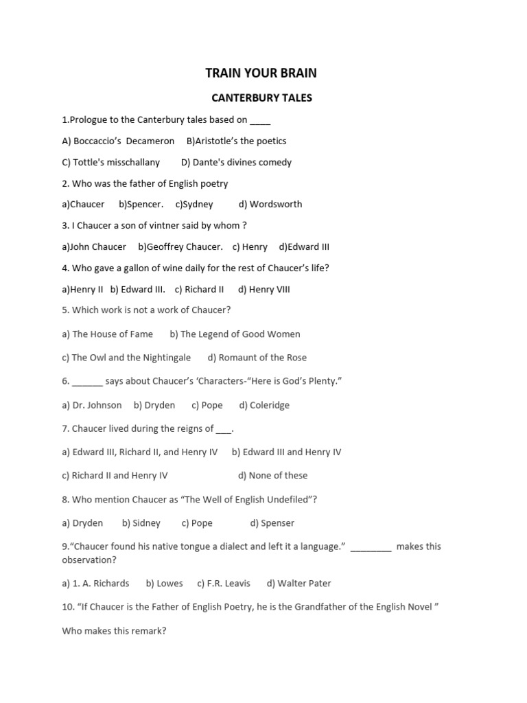TYB UNIT 1 CANTERBURY TALES test (1) | PDF | The Canterbury Tales ...