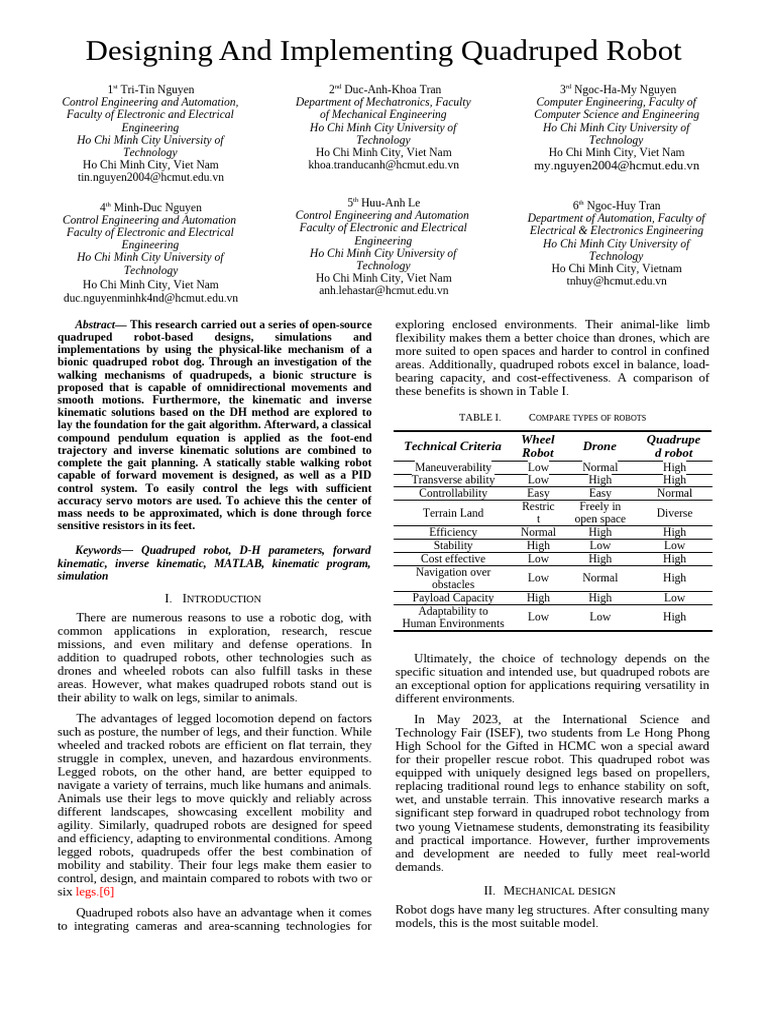 Designing and Implementing Quadruped Robot | PDF | Kinematics