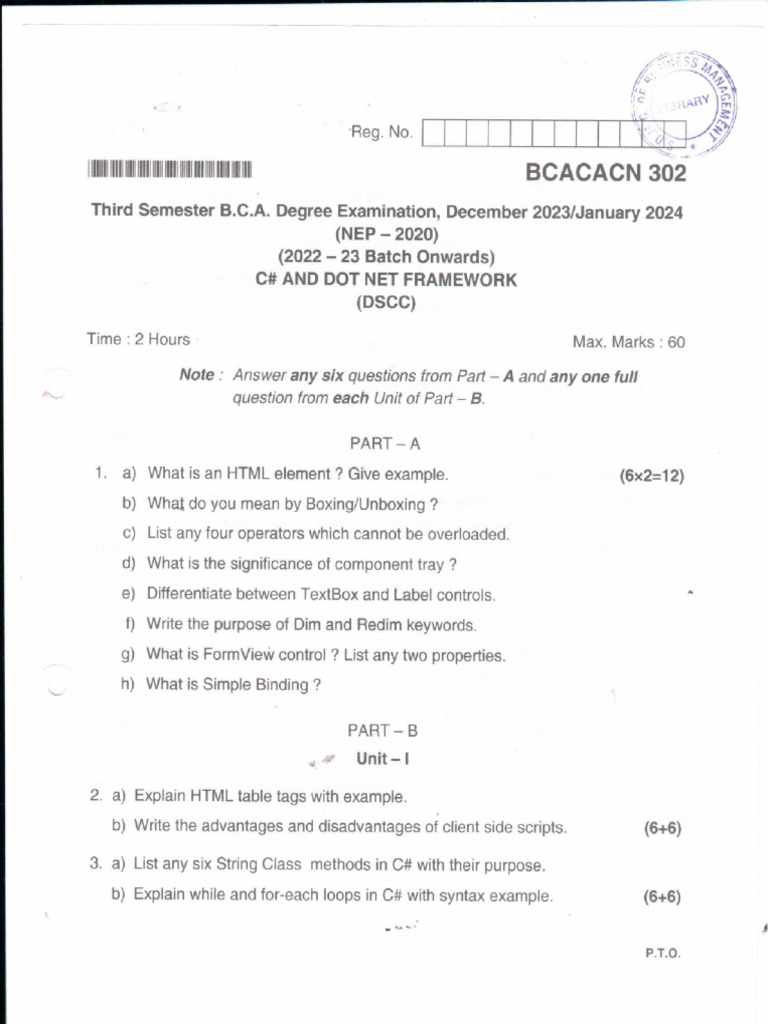 Bca Iii Semester C And Dot Net Framework Nep Jan 2024 Pdf C Sharp Programming Language