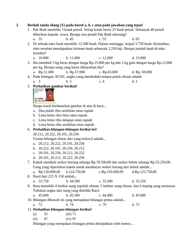 Soal STS - 1 - Matematika - Kelas 5 | PDF