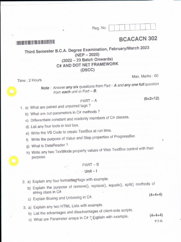 BCA III Semester C# and Dot Framework NEP Feb 2023 | PDF | Microsoft ...