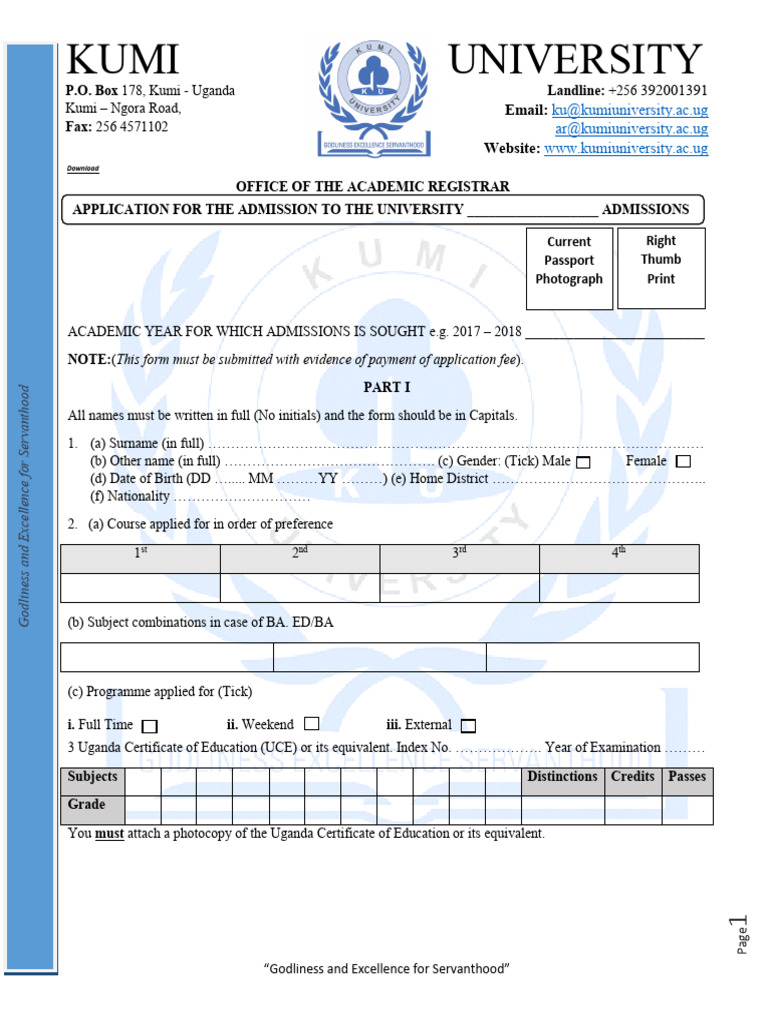 Kumi University Online Application Form | PDF