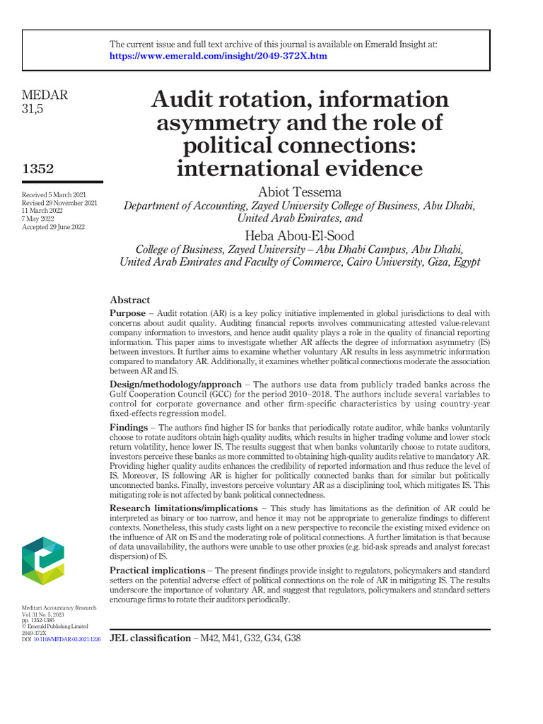 Audit Rotation and Information Asymmetry | PDF | Audit | Gulf ...