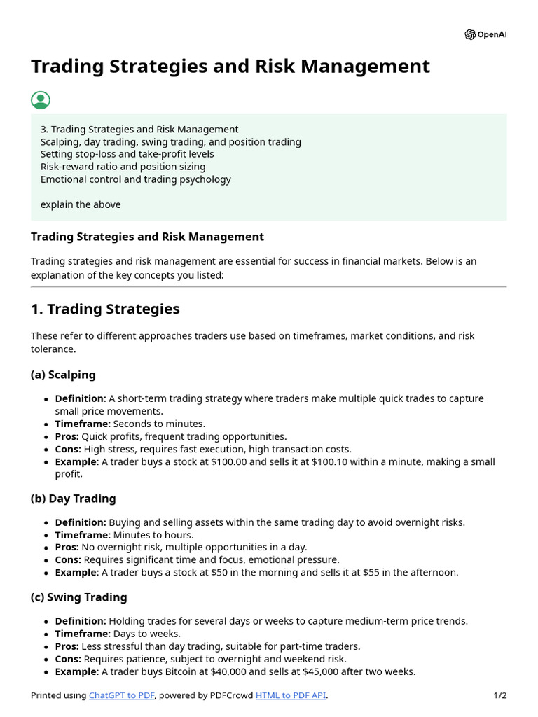 Trading Strategies and Risk Management | PDF | Day Trading | Risk
