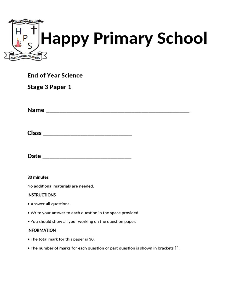 Stage 3 End of Year Science Paper 1 | PDF | Gases