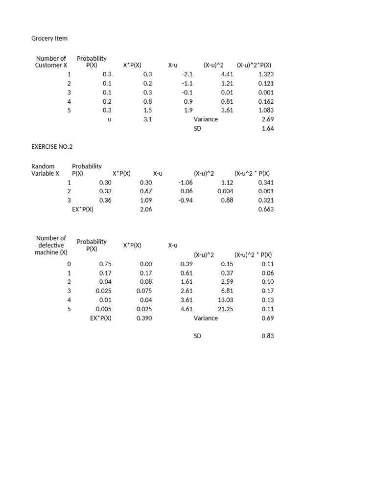 Answer To Exercises-Mean, Variance & SD | PDF