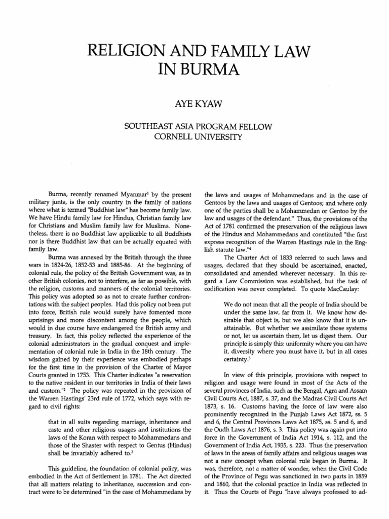 Buddhist Law and Family in Burma | PDF | Marriage | Divorce