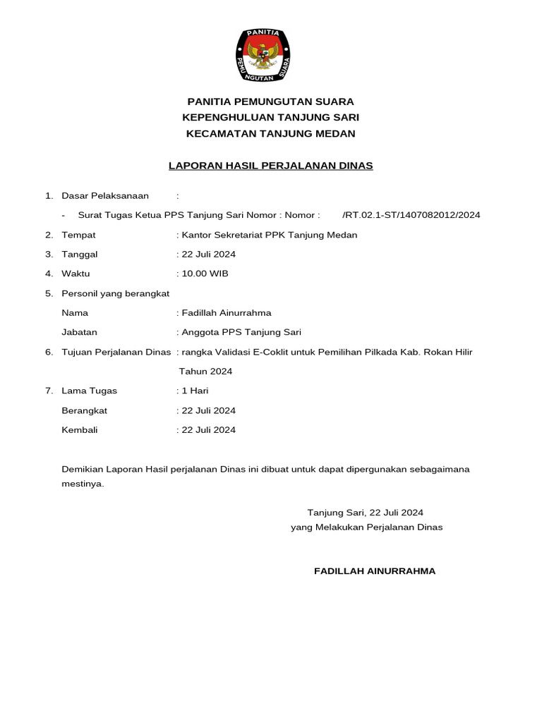 Laporan Hasil Perjalanan Dinas | PDF